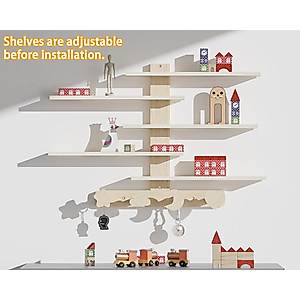 QsQueen Floating Shelves for Wall,Cute Shelves Room Decor,Coat Hooks,Small Wood Display Shelves Rack for Collectibles-Figures,Mini Decor,Toy,for Tonie Shelf - Maximum Length 24 inches Trinket Shelf