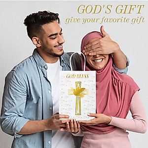 PerKoop 36 Pack First Communion Gift Bags for Boys and Girls Small Religious Party Favor Bags Paper Baptism Candy Bags for Baby Shower Christenings Weddings Confirmations, 8.66 x 6.3 x 3.15 Inch