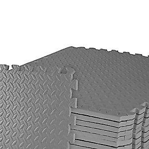 Signature Fitness Puzzle Exercise Mat with EVA Foam Interlocking Tiles for MMA, Exercise, Gymnastics and Home Gym Protective Flooring, 3/4" Thick, 96 Square Feet, Gray