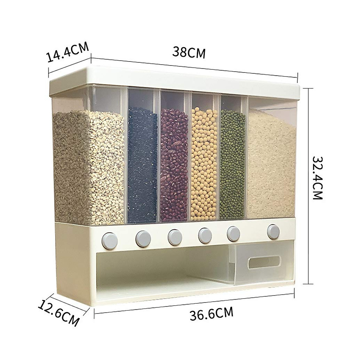 WAQIA Wall Mounted Food Dispenser,Whole Grains Rice Bucket,Large Capacity 6-Grid Storage Dry Food Dispenser, Dry Food Fruit Storage Box For Home and Kitchen