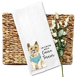 Watercolor Life is Better with a Cairn Terrier Microfiber Kitchen Tea Bar Towel Gift for Animal Dog Lover
