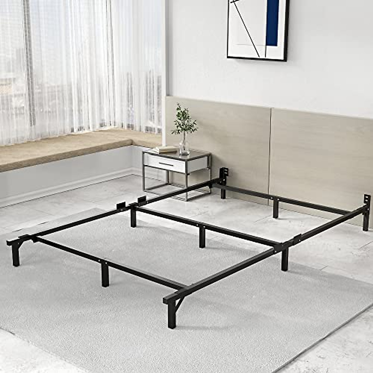 ctbsme Queen Bed Frame,Sturdy Platform Bed Frame Queen Size（60 * 79.5 * 7）,9-Legs Supprt Base for Box Spring and Metal Mattress Set 4000lbs Easy Assembly Tool-Free,Black