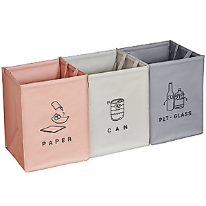 ECOWAN LIVING 36L Recycle Waste Bags for Kitchen, Indoor Recycling Bins, Recycle Bins for Home, Recyclable Waste Trash Sorting Organizer, Reusable Waterproof Anty-Deformation Design, Pack of 3 Bags