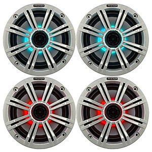 2- Pair (4-Speakers) Multi Color LED Lights Kicker 6.5" 195W Marine Audio Coaxial Stereo White Grills