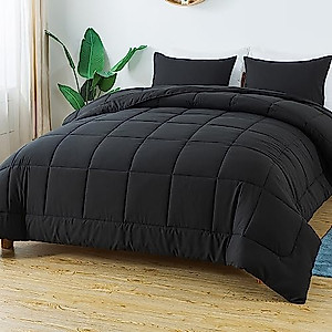 HOXXME Twin Size Comforter Set Black, All Seasons Bedding Comforters & Sets with Pillow Cases, 2 Pieces Lightweight Summer Duvet Insert, Down Alternative Bedding Set with 1 Pillowcases, 64"x88"
