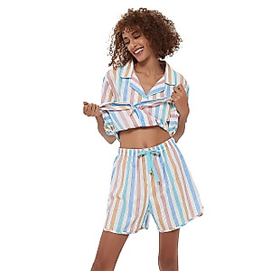 GLOBAL Womens Pajama Set Short Sleeve PJs for Women cotton Pajamas Summer Sleepwear
