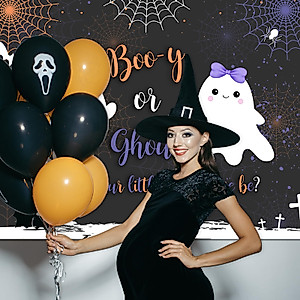 Mocsicka Halloween Gender Reveal Backdrop Booy or Ghoul Gender Reveal Background Halloween Ghost Gender Reveal Party Cake Table Decoration Banner Photo Booth Props (7x5ft)