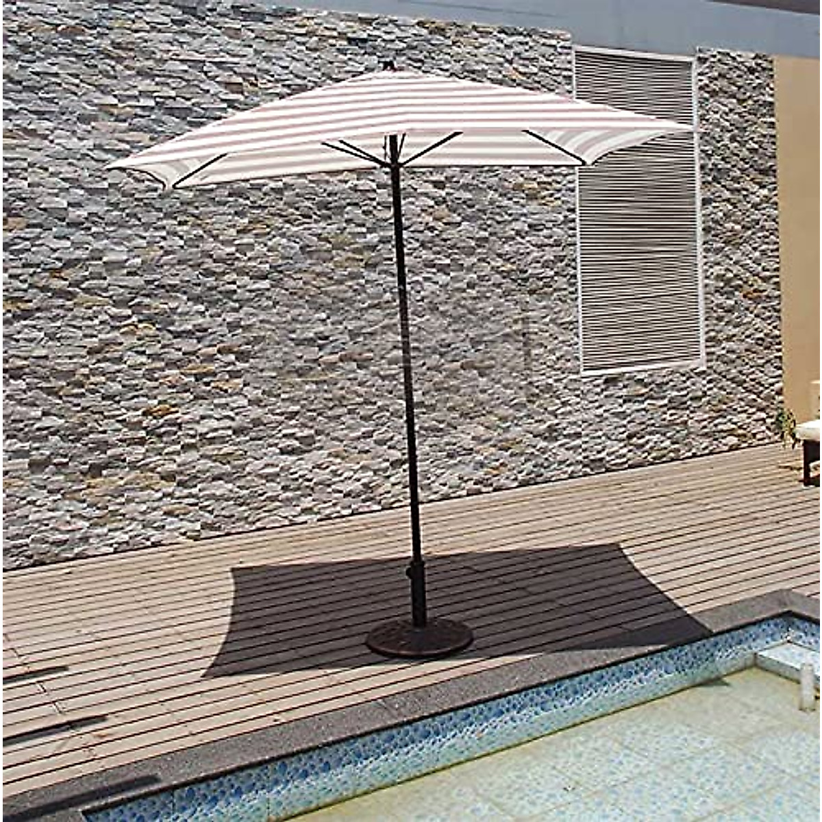 CLoxks Patio Umbrella Outdoor,Portable White and Light Brown Striped Pool Patio Umbrella, Rectangle Outside/Beach/Market Table Umbrella, Garden Umbrella Parasol