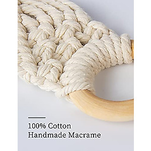 Mazjoaru Macrame Wall Hanging Shelves, Boho Handmade White Shelf Cotton Rope Sturdy Wooden Mounted Cute Decor Display Storage for Plant Bathroom Bedroom Living Room Office-2 Tier