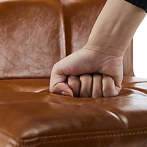 CLIPOP Kitchen Faux Leather Dining Chairs set of 4, Mid-Century Modern Dining Chair with with Square Grid Backrest Heavy Duty Metal Legs, Armless Kitchen Accent Chair for Living Room, Light Brown