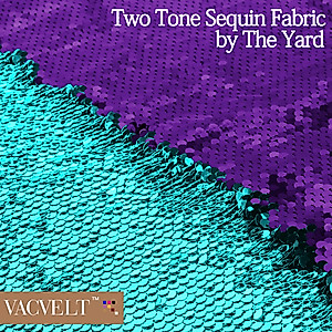 VACVELT Flip Sequin Fabric by The Yard, Half Yard Reversible Sequin Fabric, Turquoise + Purple Glitter Fabric Sparkly Mermaid Sequin Fabric for Graffiti, Bridal Dress, Wedding Decorations, Sewing