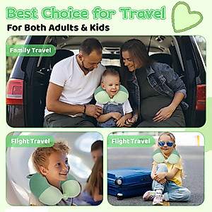 JEROKUMI Memory Foam Kids Travel Pillow, Cute Frog Kids Neck Pillow for Traveling, Cartoon Animal U Shaped Pillow for Kids Airplane Travel,Long Road,Neck Chin Support