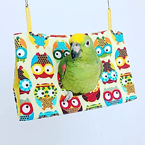 Bird Nest House Bird Bed, Bird Hut Hideaway for Cage, Plush Fluffy Shed Hut Hanging Hammock Finch Cage Sleeping Bed Snuggle Tent for Budgies, Lovebird, Parrot, Parakeets, Cockatiels (Owl, Large)