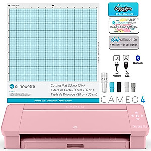 Silhouette Cameo 4 Extras Bundle with 2 AutoBlades, Pink Tool Kit, 2 Cutting mats, PixScan Mat. Also Includes CrafterCuts Start Up Guide and Bonus Designs