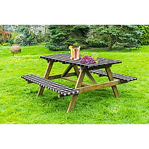 Vinyl Picnic Table Cover and Bench Covers Fitted Tablecloth,640g Double Flannel Backing Elastic Edge Waterproof Wipeable Plastic Tabel Cover Vinyl Tablecloth for Indoor Outdoor Parties 3pcs - 72*30 in
