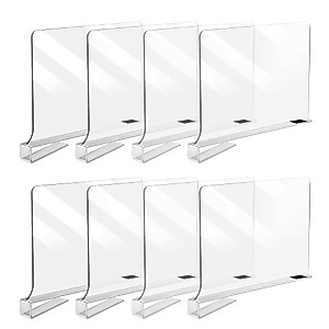 Generic Acrylic Shelf Dividers - 8Pcs Closet Shelf Divider Organizer - Adjustable Separator Clear Dividers for Shelves Wooden, Transparent