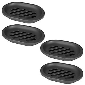 Topsky Soap Dish for Shower, 4pcs Soap Dishes Soap Savers for Bar Soap, Soap Bar Holder Shower with Drip Tray, Plastic Soap Holders with Drain for Kitchen Sink, Keeps The Soap Dry, Black 4pcs