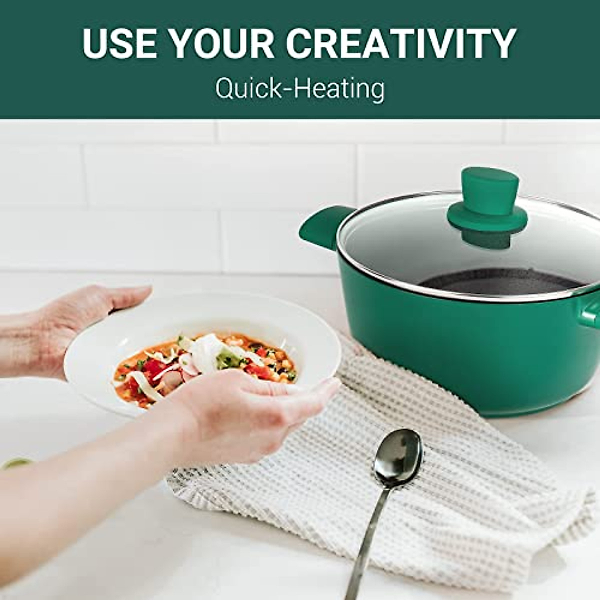 Sakuchi Nonstick Stock Pot Induction Cooking Soup Pot with Lid 2.5 QT, Green