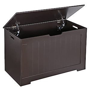 HomGarden 30 inches Modern Wooden Toy Box Storage Chest Bench Trunk with Flip Top Lid and 2 Safety Hinge, 100L Decorative Toys Bench Box for Girls Boys Kids Playroom Bedroom Living Room (Brown)