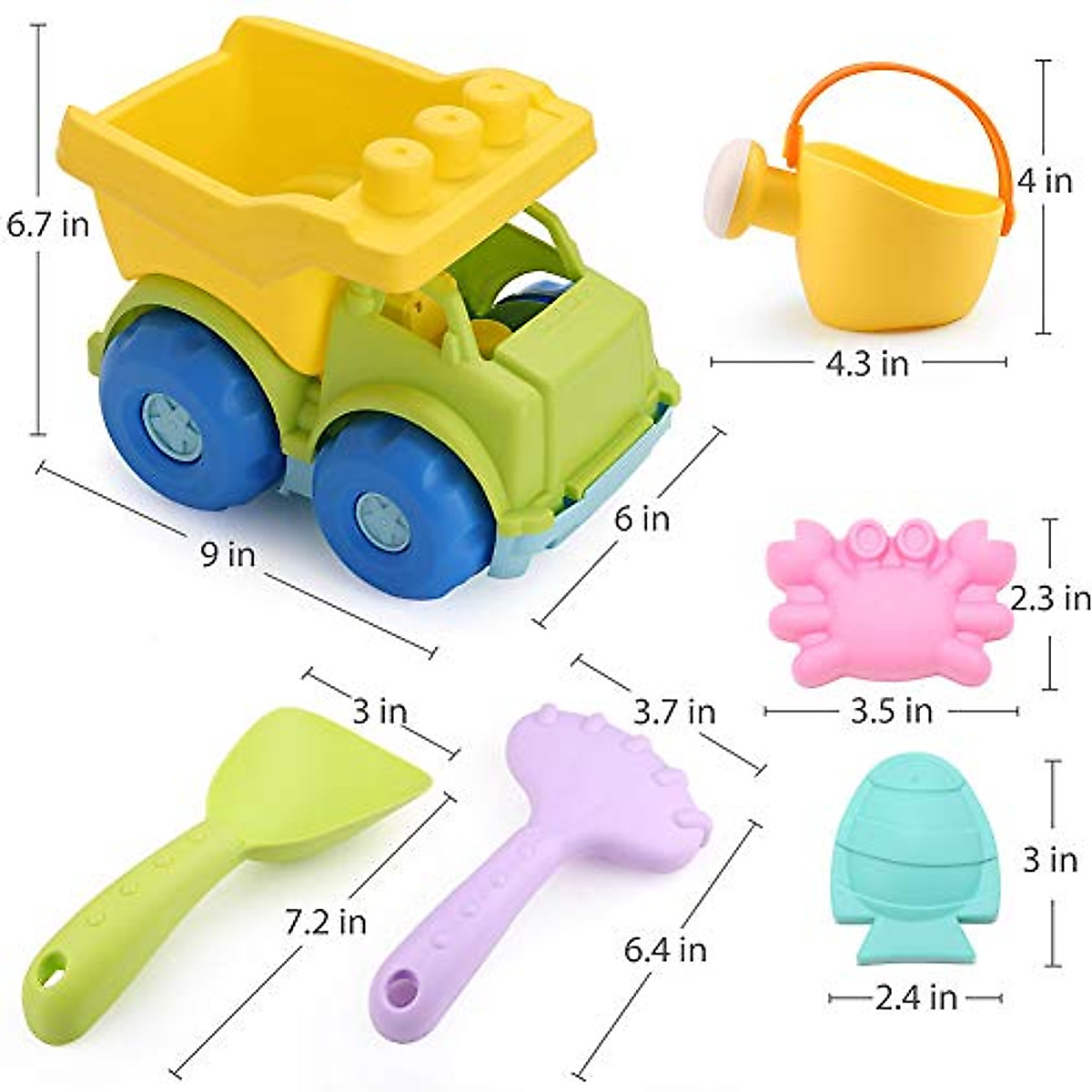 LotFancy Beach Sand Toy Set for Kids, Pack of 6, Snow Toys for Toddlers, Outdoor SandboxToy with Sand Truck, Watering Can, Shovel, Rake, Sand Crab, Fish Molds for Boy Girl on Christmas Day