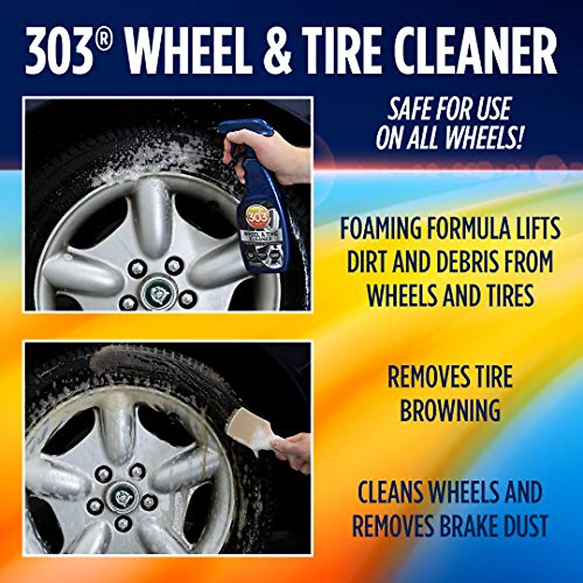 303 Wheel and Tire Cleaner - Cleans Both Wheels and Tires Effectively - Tough on Brake Dust - Removes Tire Browning - Foaming Formula, 15.5 fl. oz. (30596CSR) Packaging May Vary