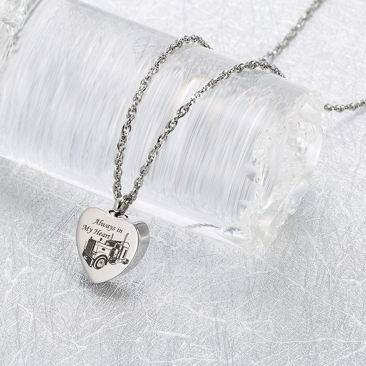 Always in my heart Urn Necklace for Ashes Trucker Memory Pendant Cremation Jewelry (Always in my heart)
