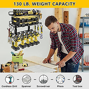 PIGTAB Power Tool Organizer Utility Rack, Drill Holder Wall Mount, Adjustable Height Garage Storage Rack for Drill Screwdriver Pliers Wrenches, Gift for Men, Metal