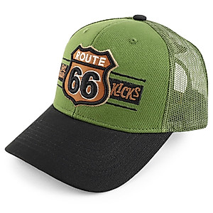 Trendy Apparel Shop Route 66 3D Embroidered Structured Mesh Back Baseball Cap - Olive Black