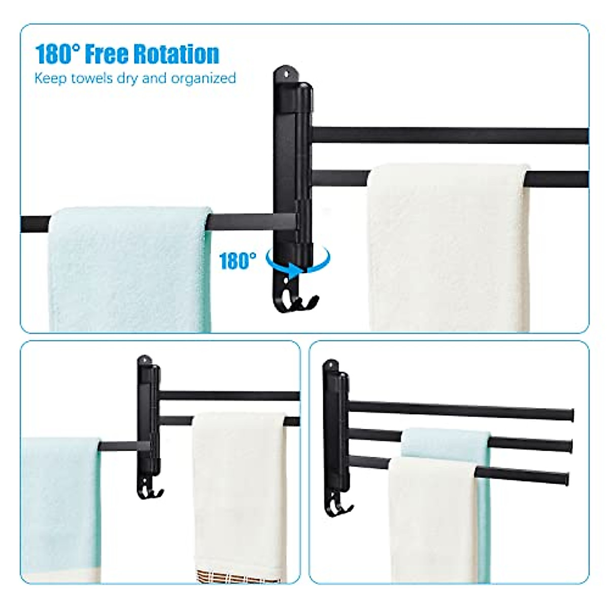 3/4/5 Arm Swivel Towel Rack, 4 in 1 Swivel Towel Bar, Swing Out Towel Hanger with Hook, Stainless Steel Wall Mounted Towel Holder Hand Towel Holder for Bathroom, Kitchen(White-5 Arm)