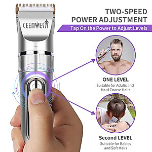 Ceenwes Professional Hair Clippers Cordless Hair Trimmer Low Noise Hair Cutting Kit Beard Trimmer IPX7 Waterproof Body Hair Removal Machine with LED Display Hairdressing Cape and Travel Bag