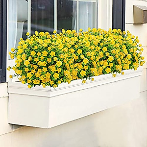 GREENRAIN 6 Bundles Artificial Flowers Outdoor Fake Flowers for Decoration UV Resistant No Fade Faux Plastic Plants Garden Porch Window Box Décor (Yellow)