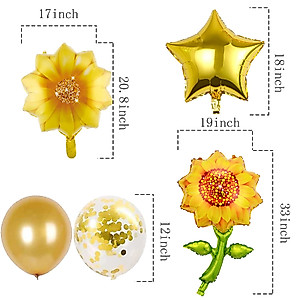 BIEUFBJI Sunflower Birthday Balloons Aluminum Foil Sunflower Shaped Mylar Balloons for Sunflower Theme Party Wedding Baby Shower Decor (8Pcs)