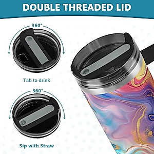 SEHANY Colorful Marble Pattern 40Oz Tumbler with Lid and Straw, Double Vacuum Stainless Steel Insulated Sports Water Bottle Cup Holder Friendly Leak-Proof Travel Coffee Cup for Iced Drink