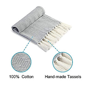 Mia'sDream Tassels Cotton Hand Face Head Guest Gym Towel Set Washcloth Kitchen Tea Towel Dish Cloth Set 3 Pack 16inch X 24inch (Grey)