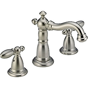 Delta Faucet Victorian Widespread Bathroom Faucet Brushed Nickel, Bathroom Faucet 3 Hole, Diamond Seal Technology, Metal Drain Assembly, Stainless 3555-SSMPU-DST