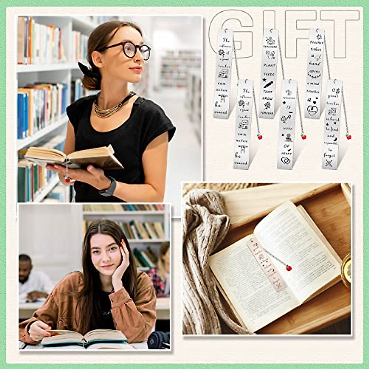 Hinly 12 Pcs Teacher Keychain and Bookmark Teacher Appreciation Gift Set for Women Men 6 Teacher Keychain and 6 Teacher Bookmark, End of Year Thank You Gifts for Teacher