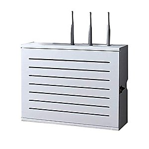 Good home White Wireless Router Storage Shelf Wall-Mounted WiFi Router Storage Box Socket Shielding Wire Finishing Wire Box Floating Shelf (Size : Inner Diameter 45cm)
