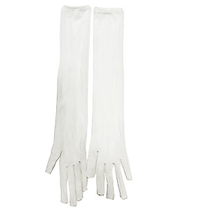KKmeter Women's Seamless Nylon Mesh Ultra-thin Sheer Opera Length Glove Mittens (White)