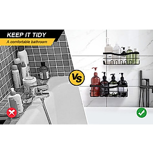 TBESTOACC Shower Caddy 5 Pack, Adhesive Bathroom Organizer, Rustproof Stainless Steel Shower Organizer, No Drilling Bathroom Shelves, Perfect for Bathroom, Kitchen, Dorm