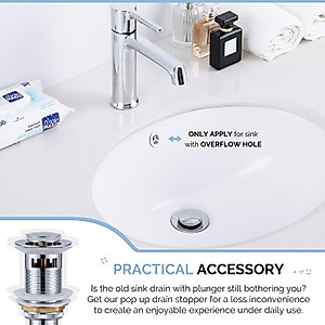 Bathroom Sink Drain Chrome, Angle Simple Brass Sink Stopper with Overflow, Pop Up Darin Assembly