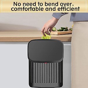 GloDeals Kitchen Hanging Trash Can with Lid, 2.1Gal/ 8L Stainless Steel Trash Can Compost Bin Counter Top, Wall-Mount Indoor Kitchen Trash Bin for Cabinet, Under Sink, Bathroom (Black)