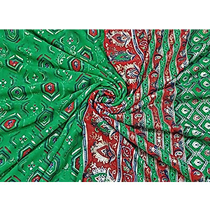Peegli Vintage Indian Green Georgette Blend Art Décor DIY Fabric Casual Sarong Wrap Printed Textile