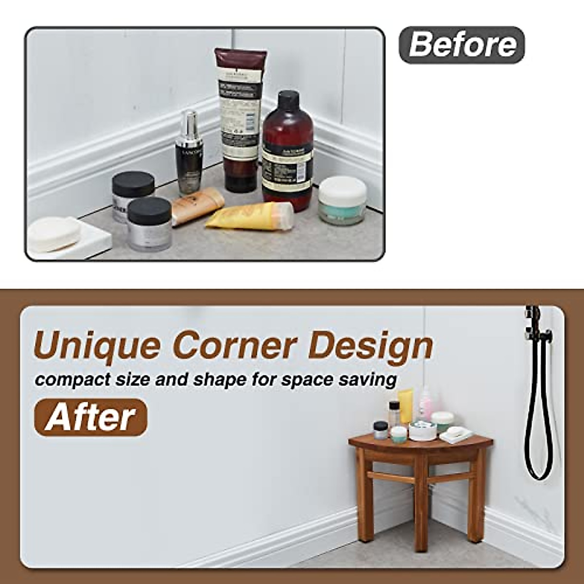 12 Inch Teak Showr Stool and 19 Inch Teak Shower Bench for Inside Shower