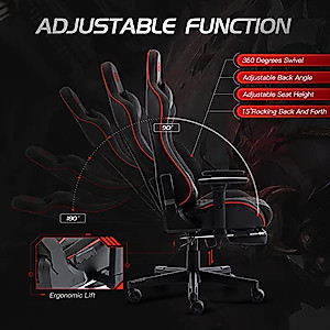 SMAX Gaming Chair with Footrest Thicken Seat Computer Gamer Chair with 3D Armrest PU Leather Headrest and Lumbar Support Racing Style High Back Video Game Chairs for Adults Black