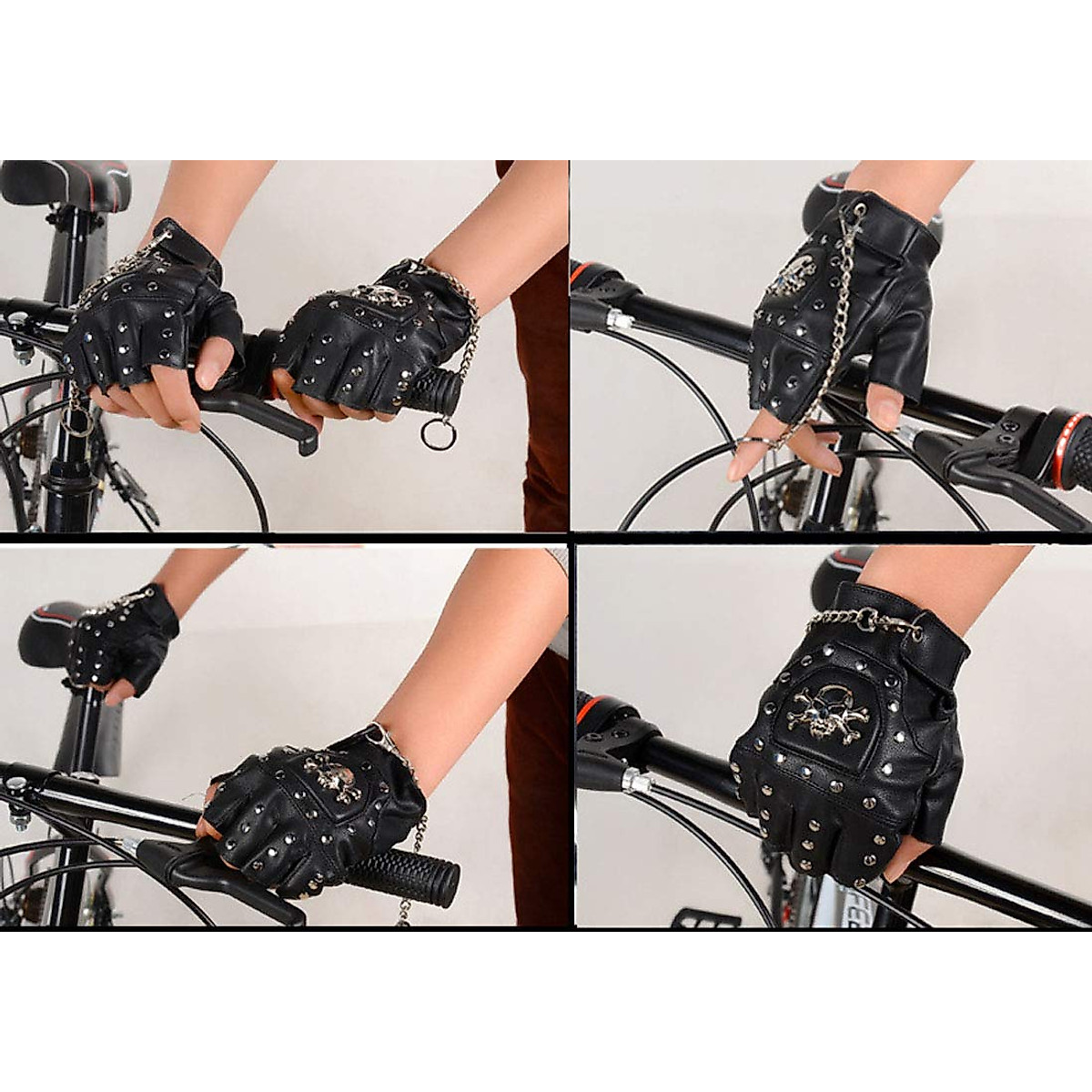 Coolwife Steampunk Gothic Gloves Mens Vintage Geuuine Leather Captain Fingerless Mittens (Ring Black (A Pair)) One Size