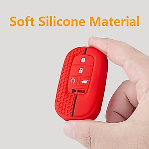 BE Key Fob Cover for Honda, Civic Silicone Key Protector with Keychain Compatible with Honda Accord Civic HR-V CR-V Pilot Sport SI EX EX-L Touring, Honeycomb Key Shell 5 Buttons Black + Red, 2PCS