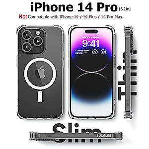 SUCGLES for iPhone 14 Pro Case, Compatible with MagSafe, Shockproof Military Grade Protection, Non-Yellowing, Strong Magnetic Slim Phone Cover for Apple 14pro, 6.1in (A-Magnet Clear Bumper)