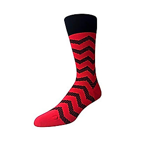 Love Sock Company Zig Zag Red Dress Socks Black Stripes - Individually Gift Box - Groomsmen socks - Christmas stocking Stuffers - Organic Cotton - Made in Europe (Red, 1)