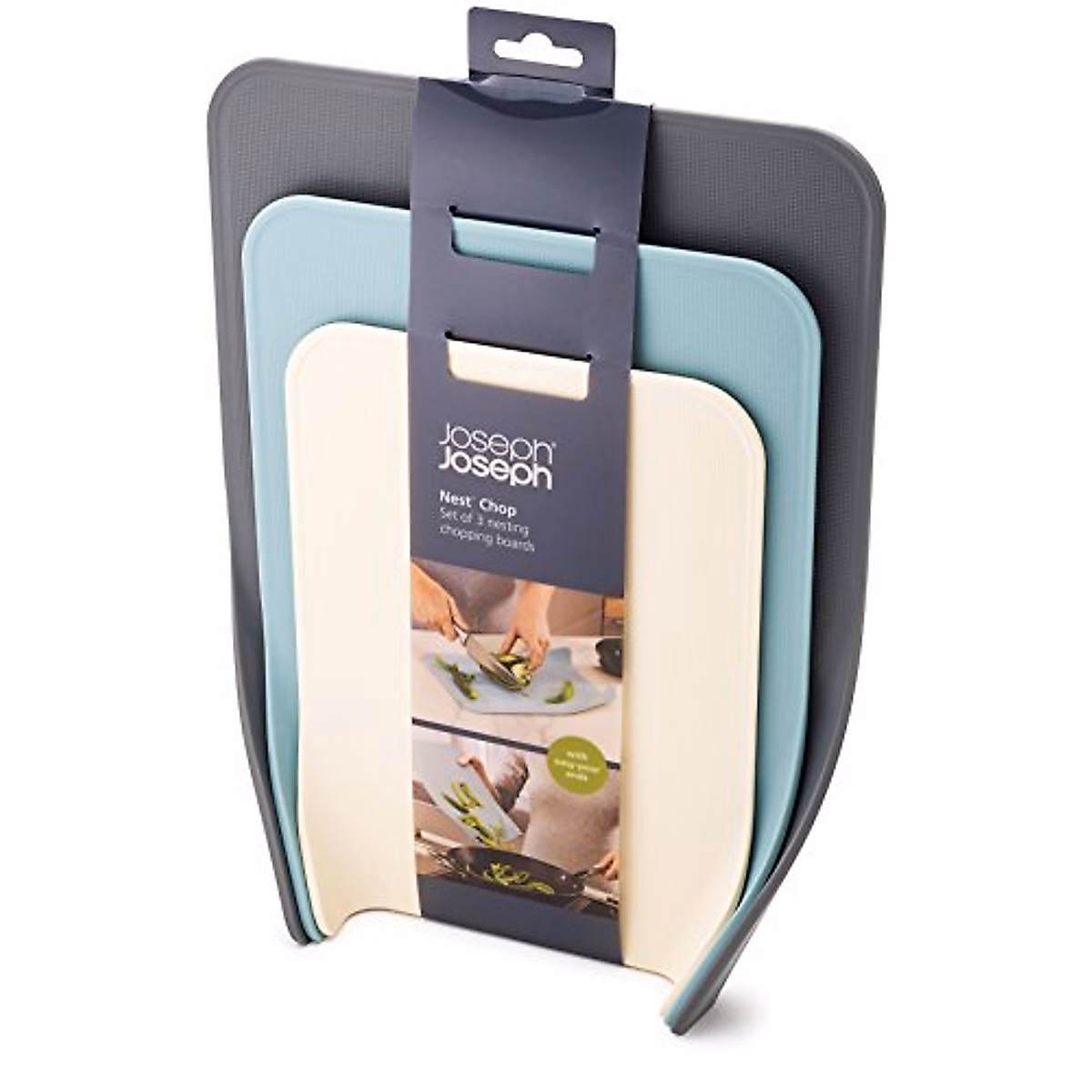 Joseph Joseph Nest Chop Set of Nesting Plastic Cutting Boards 13.25-inch x 10-inch Chopping Board Kitchen Prep Mat with Curved Edges 3-piece.