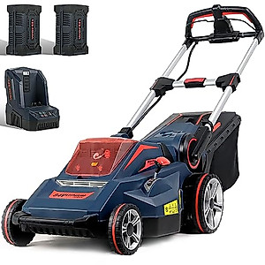 Worth Garden Powermax 84V 19in Electric Lawn Mower with 2 2.5Ah Lithium Batteries, 1 Charger, Brushless Motor, Self-Propelled Cordless Lawnmower Running 70Mins with Removeable 16-Gallon Collection Bag